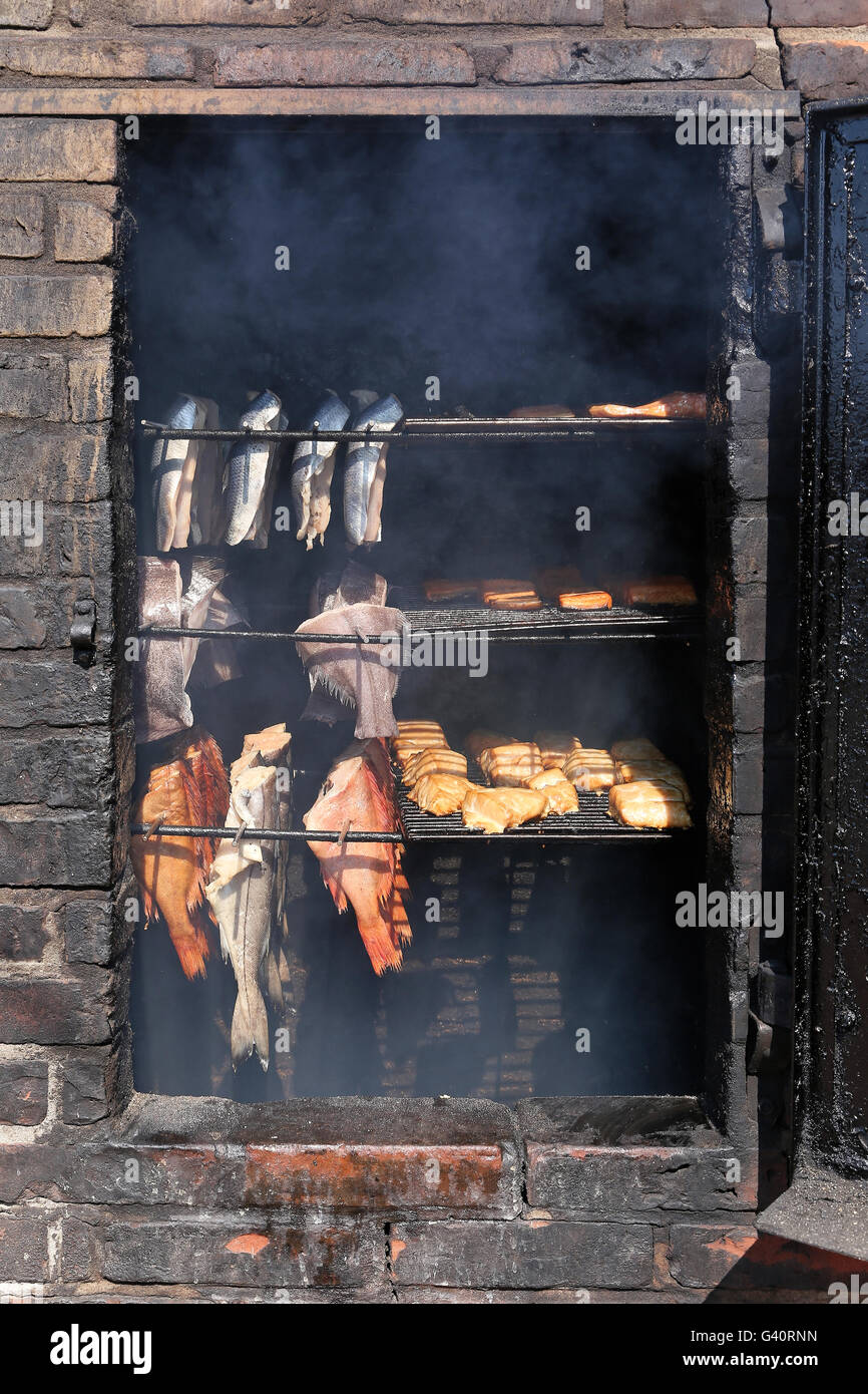 A variety of fresh marine fish from smokehouse Stock Photo - Alamy