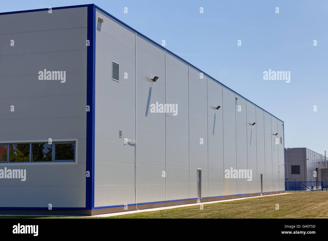 details of aluminum facade and aluminum panels on industrial building ...