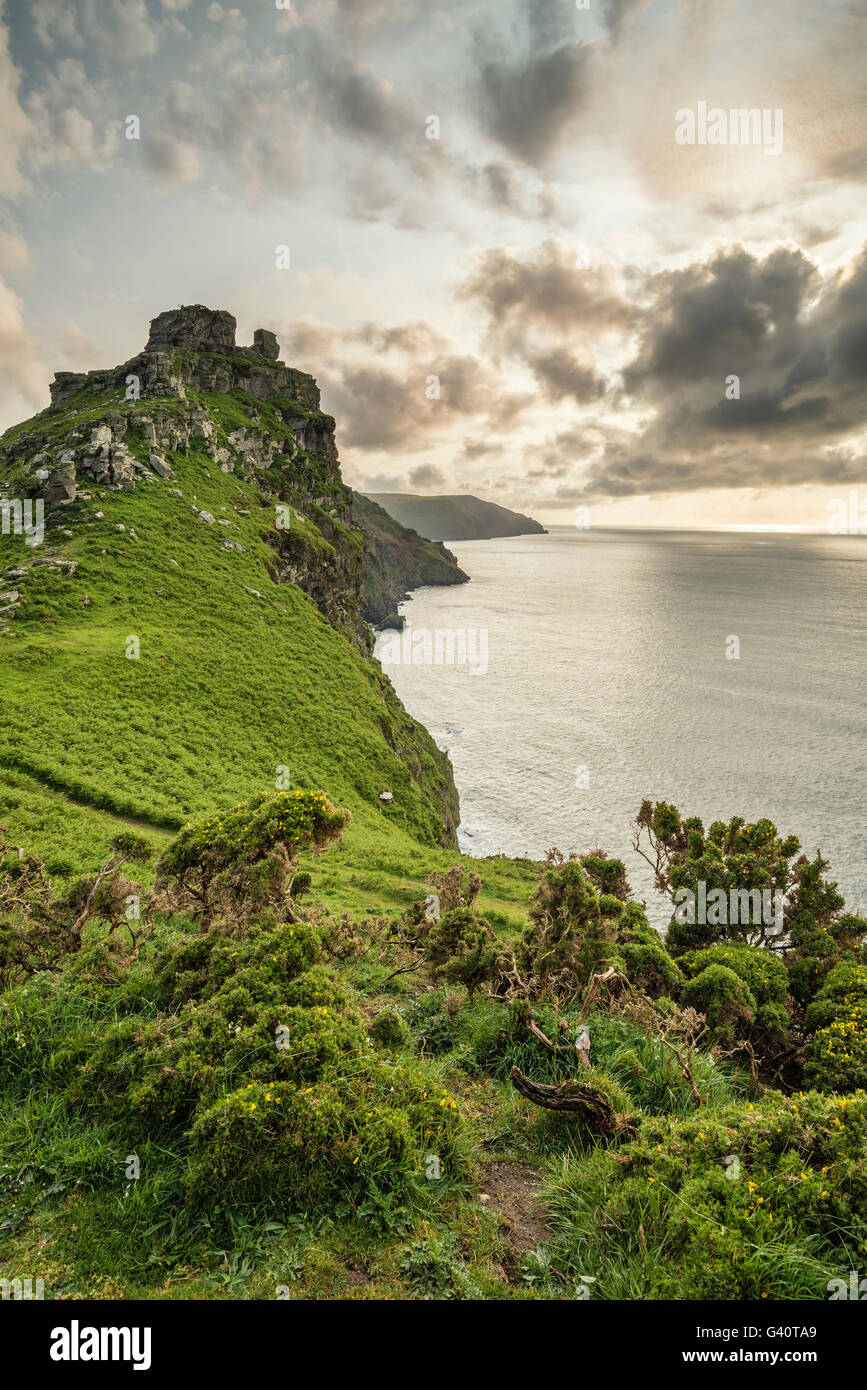 Beautiful sunset landscape image of Valley of The Rocks in Devon ...