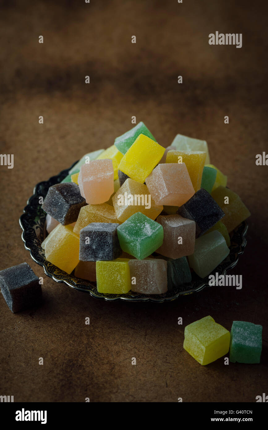 Colorful mini Turkish delights in a bowl Stock Photo - Alamy