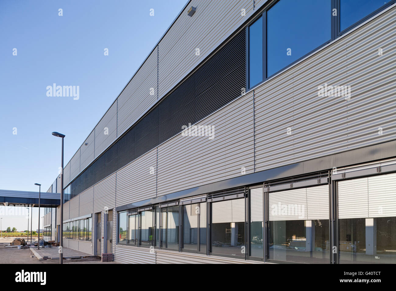 details of aluminum facade and aluminum panels on industrial building ...