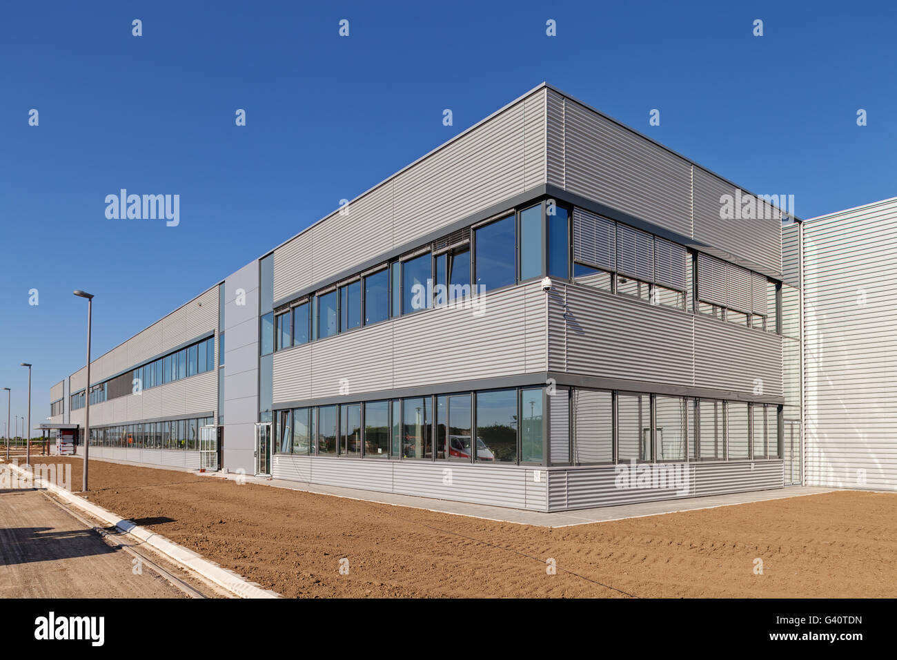 details of aluminum facade and aluminum panels on industrial building ...