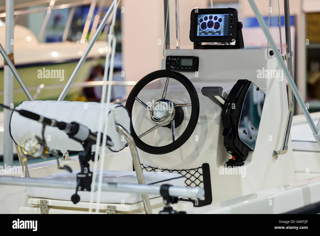 new design of steering wheel for boat; note shallow depth of field ...