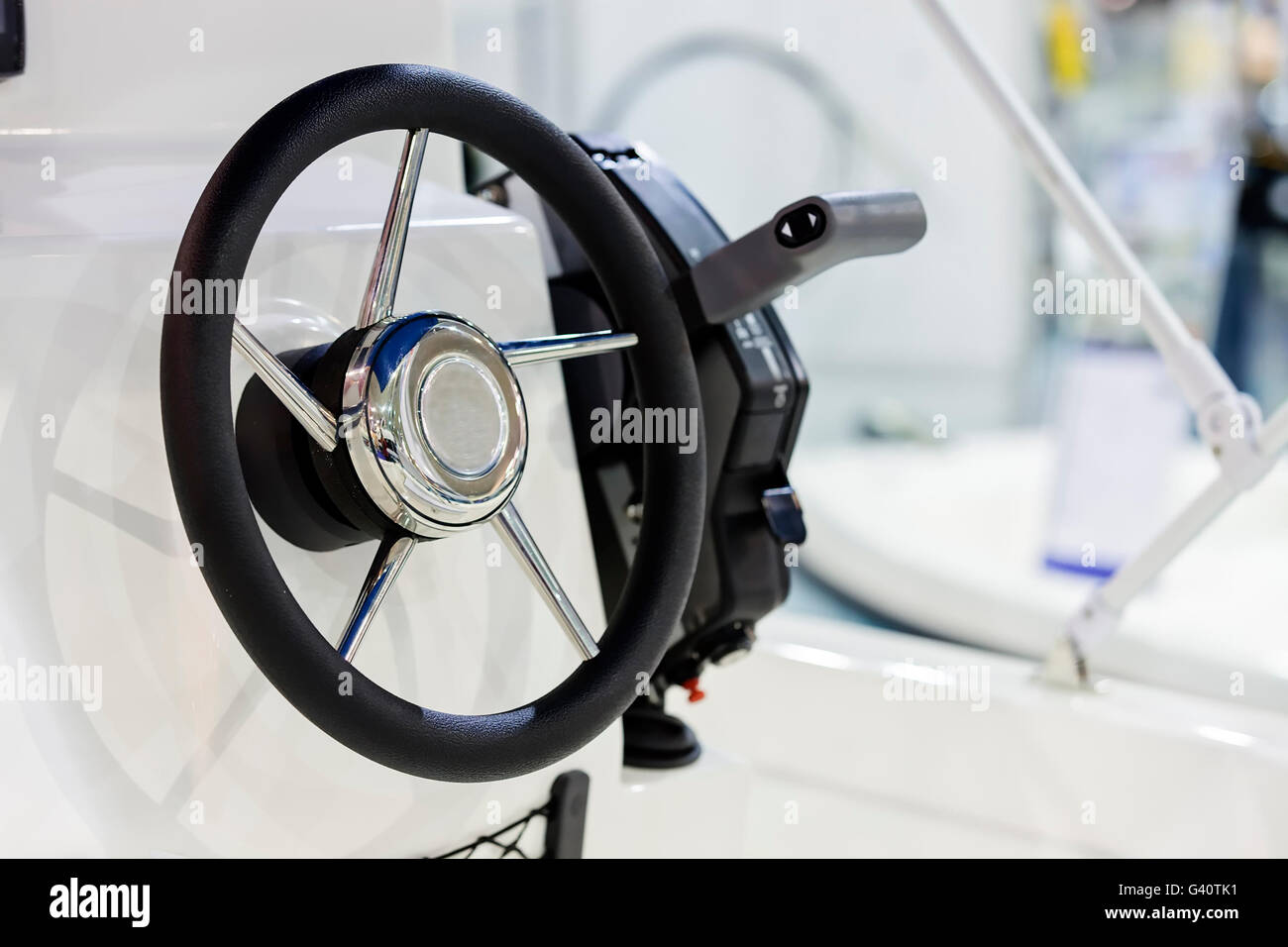 new powerful leather-chrome steering wheel for boat; note shallow depth ...