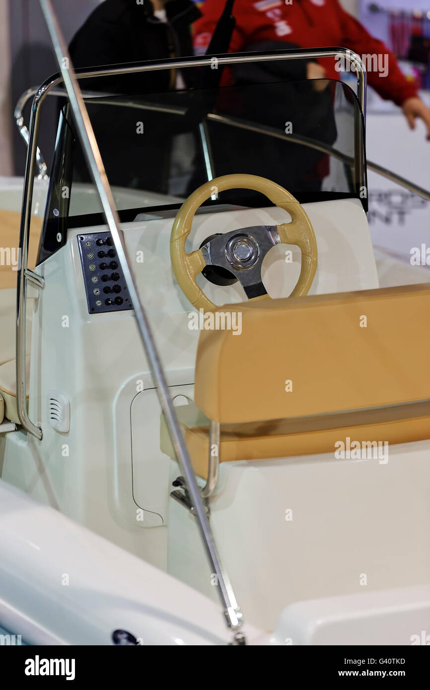 new powerful leather steering wheel for yacht; note shallow depth of ...