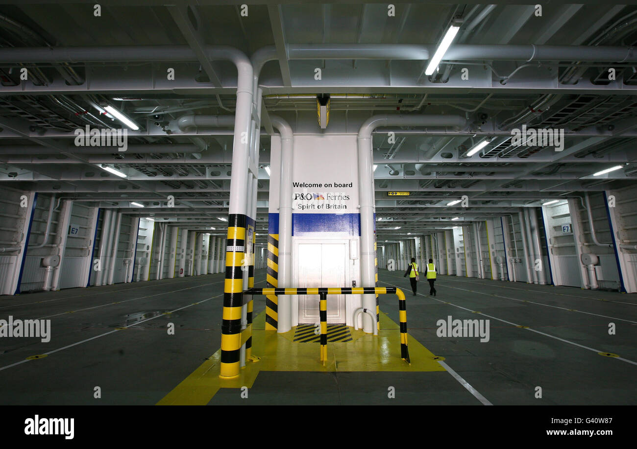 A general view of one of the car decks onboard the new P&O Ferries ...
