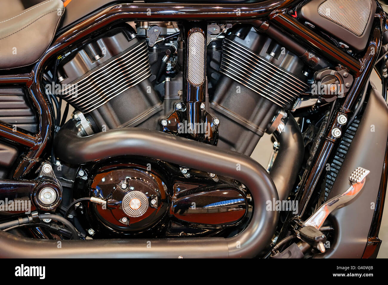 View on part of new motorcycle engine Stock Photo - Alamy