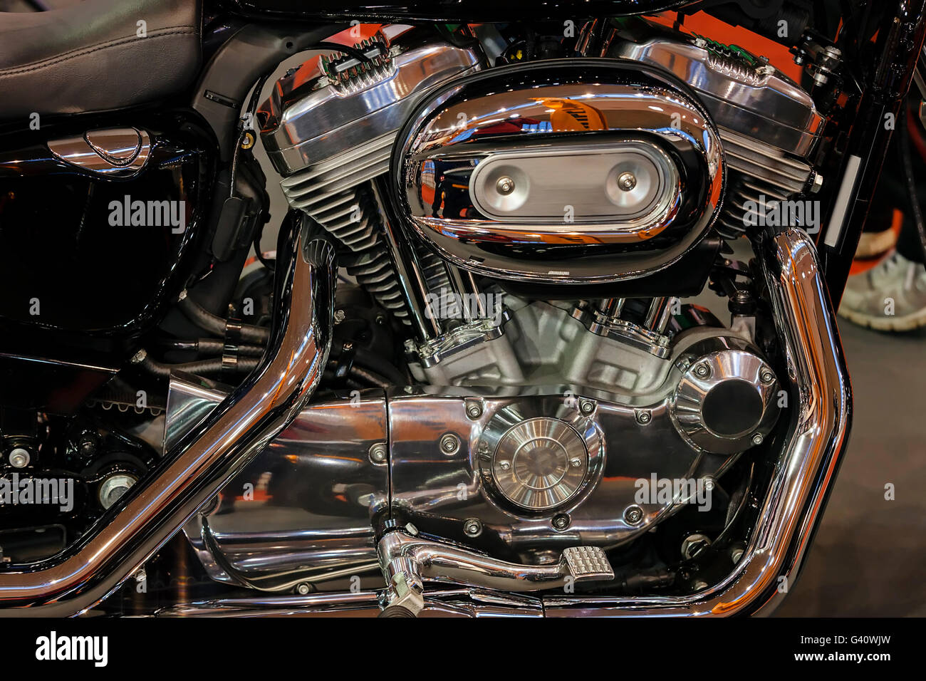 View on part of new motorcycle engine Stock Photo - Alamy