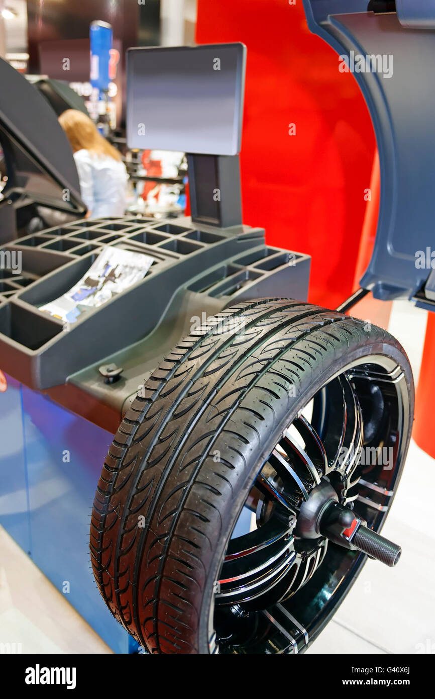 Car wheel service station and diagnostic equipment; note shallow depth ...