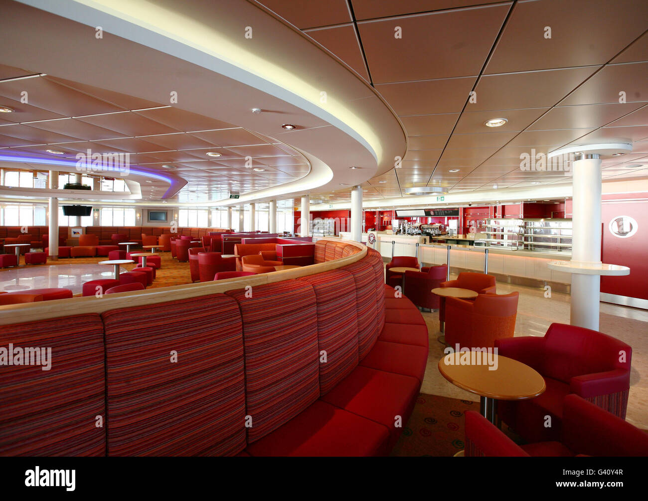 A general view of one of the passenger lounges onboard new P&O Ferries ...