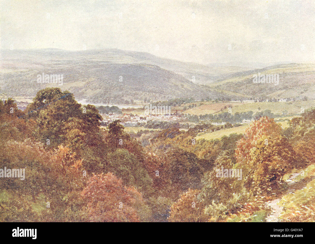 WALES: The Wye, Hay, Breconshire, antique print 1908 Stock Photo - Alamy