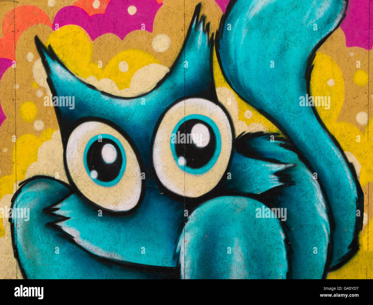 Funny Blue Cat Grafito on Public Wall, Street Art Graffiti Stock Photo ...