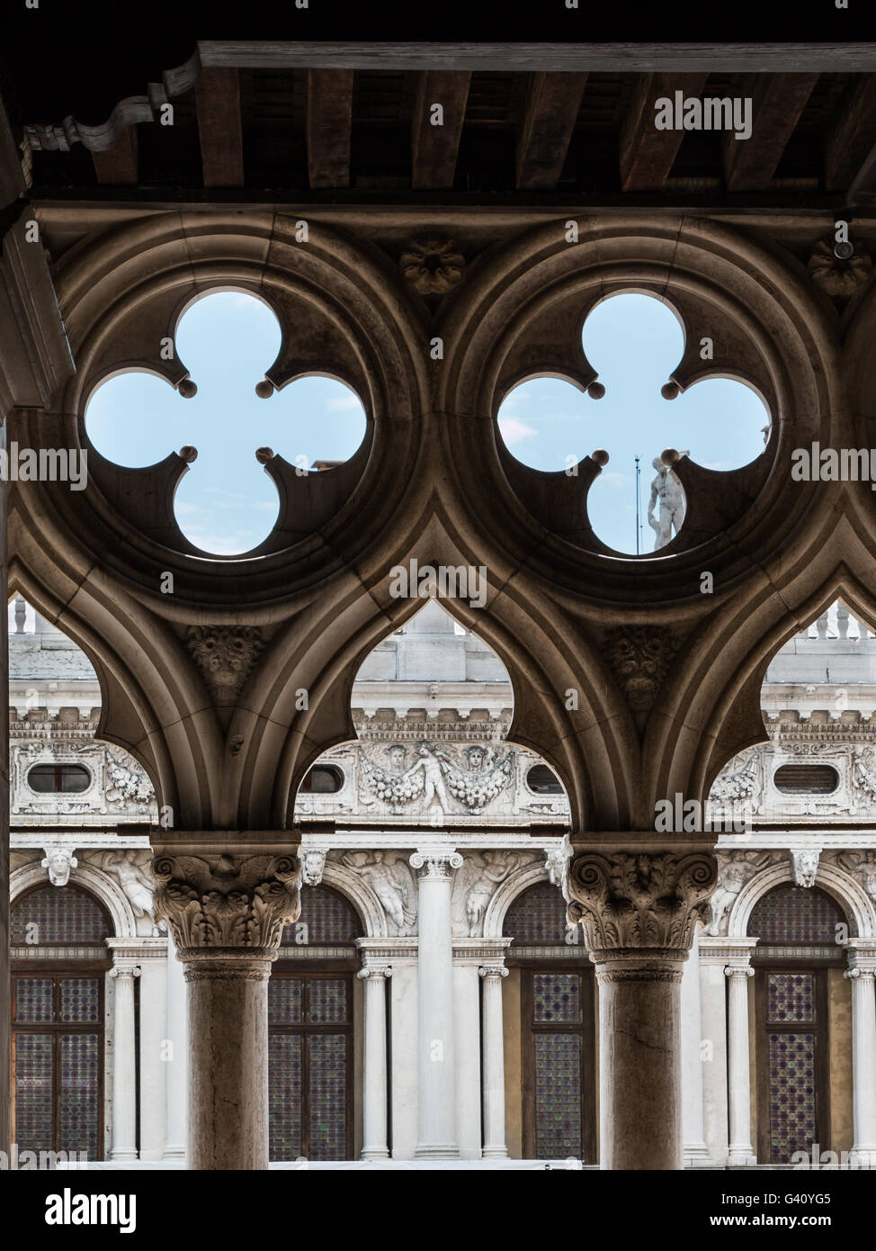 Detail of Doge's Palace Arcade: Gothic Architecture in Venice, Italy ...