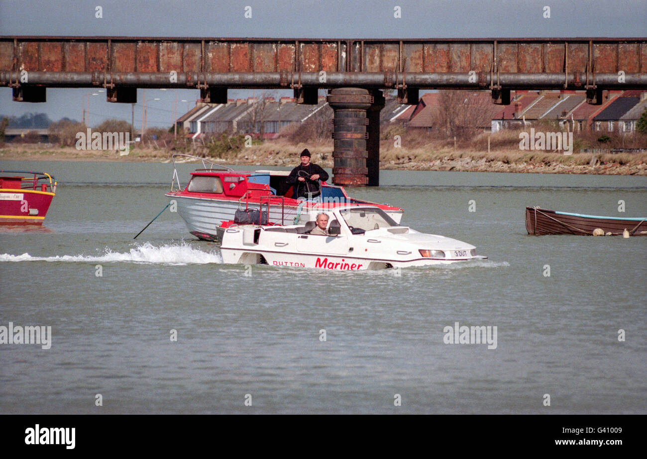 Inventor Tim Dutton with his carboat, the Dutton Mariner, in and around ...
