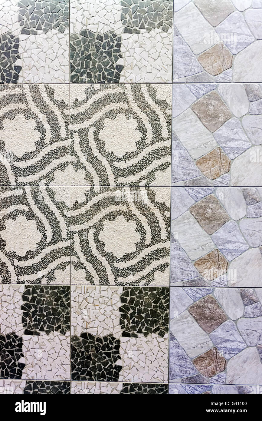 Close up of colorful bathroom and wall decorated ceramic tiles Stock ...