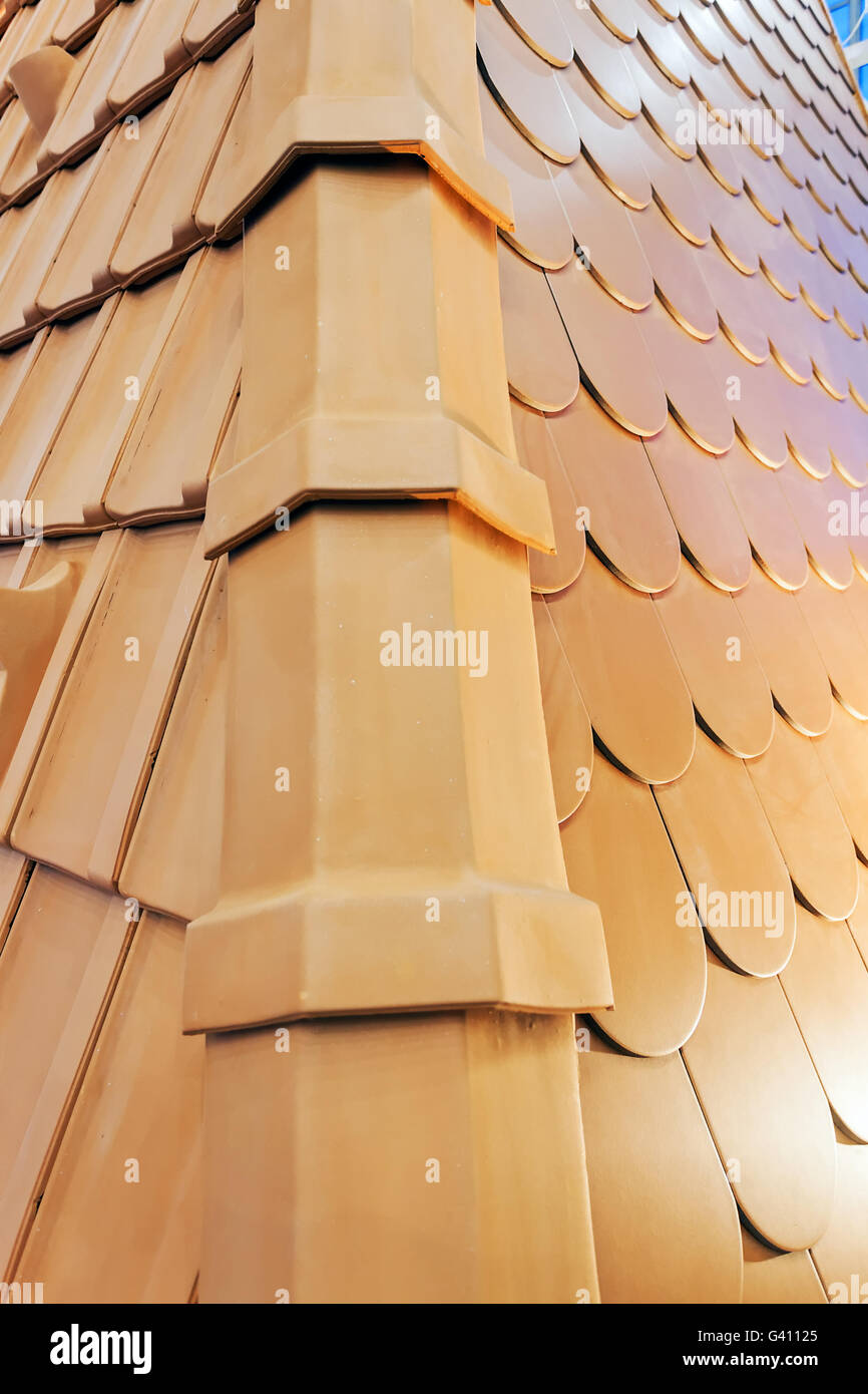 Detail of roof tiles on exhibition stand at construction fair Stock ...