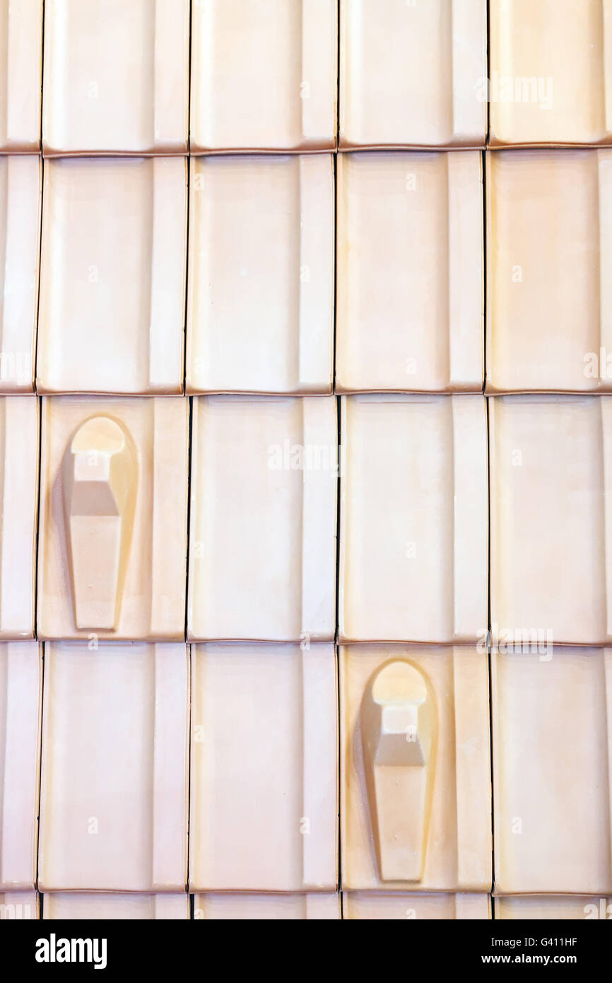 Detail of roof tiles on exhibition stand at construction fair Stock ...