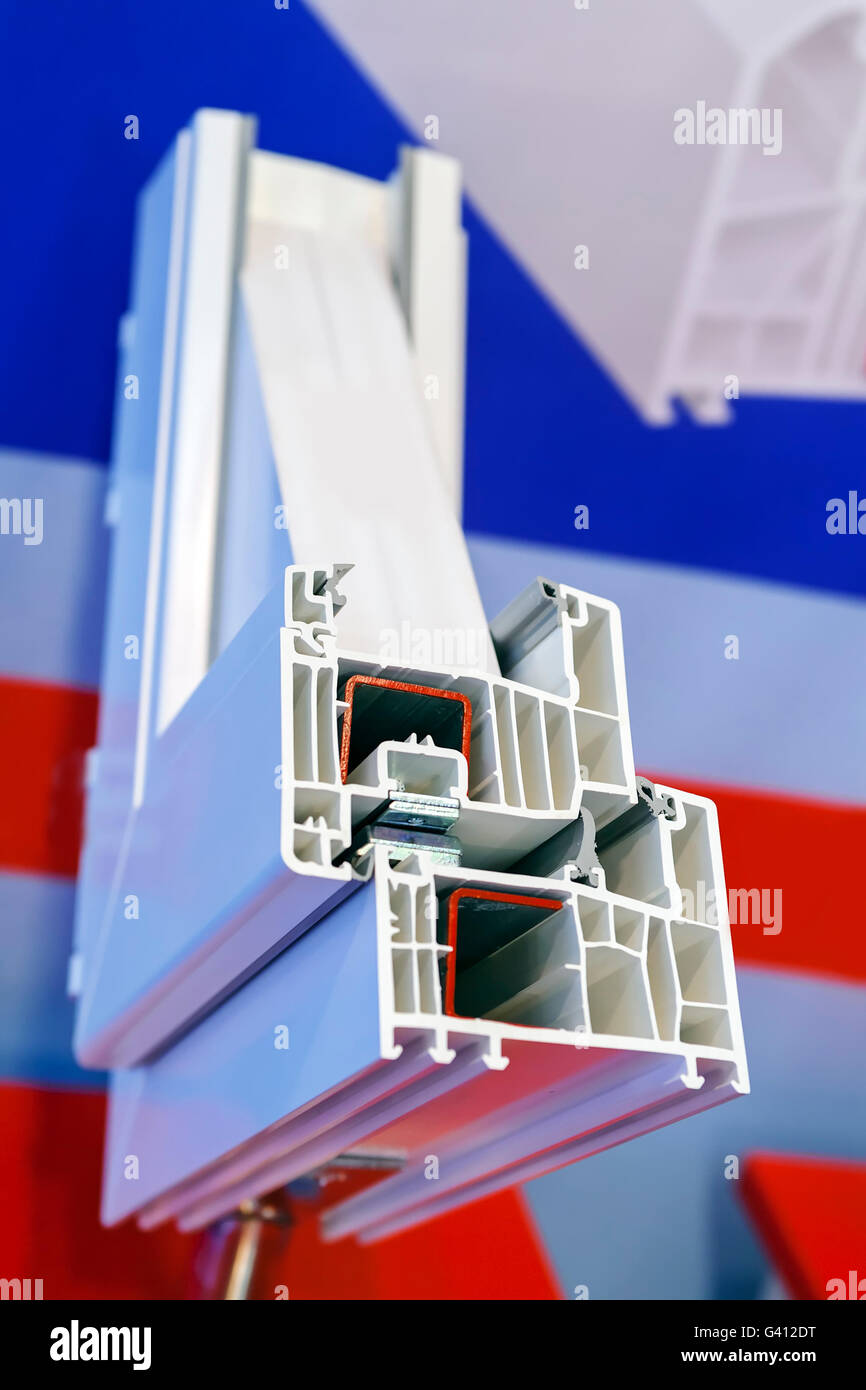 Cross section of pvc profile for window; note shallow depth of field ...