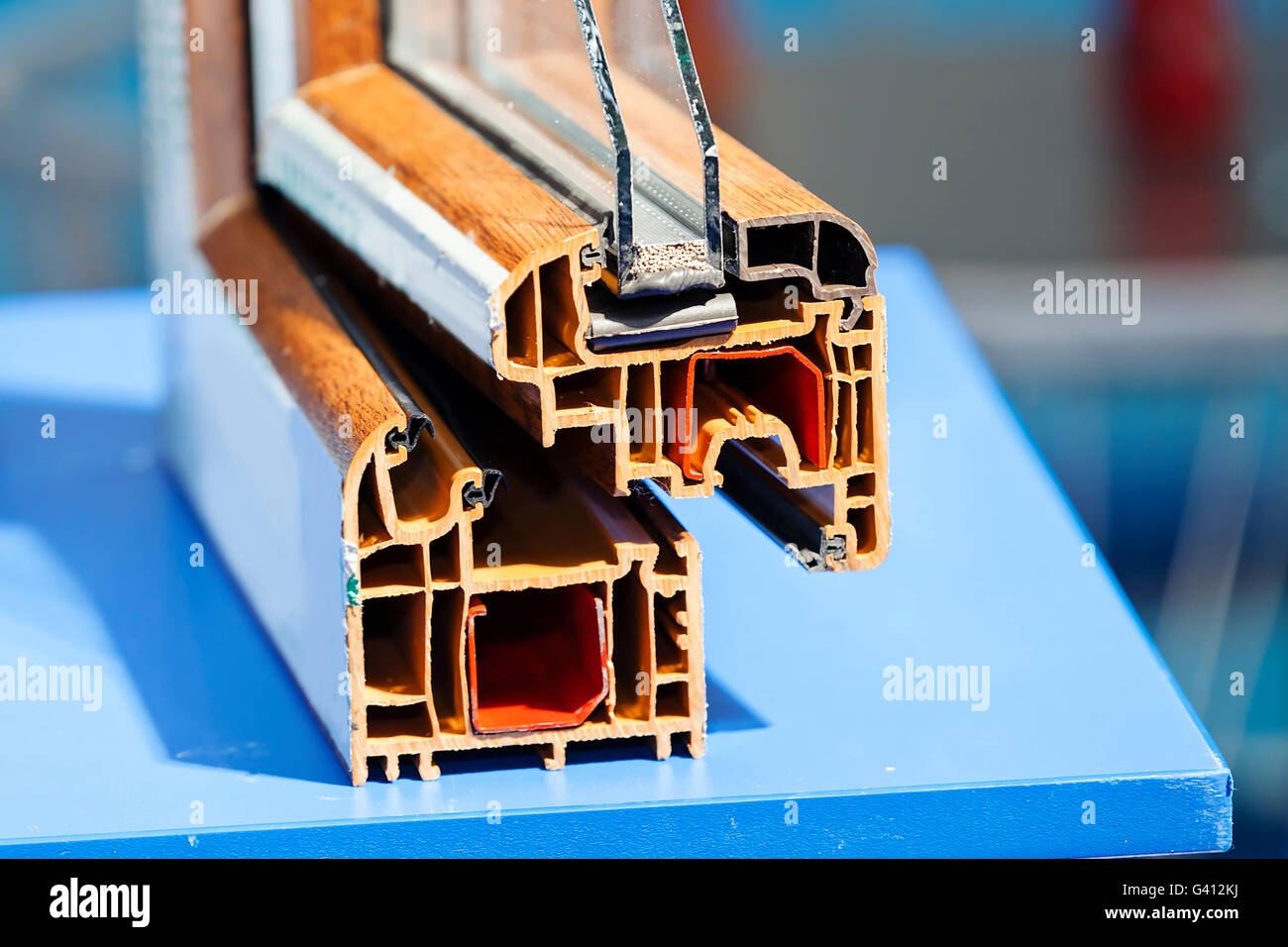 Cross section of pvc profile for window, wood design; note shallow ...