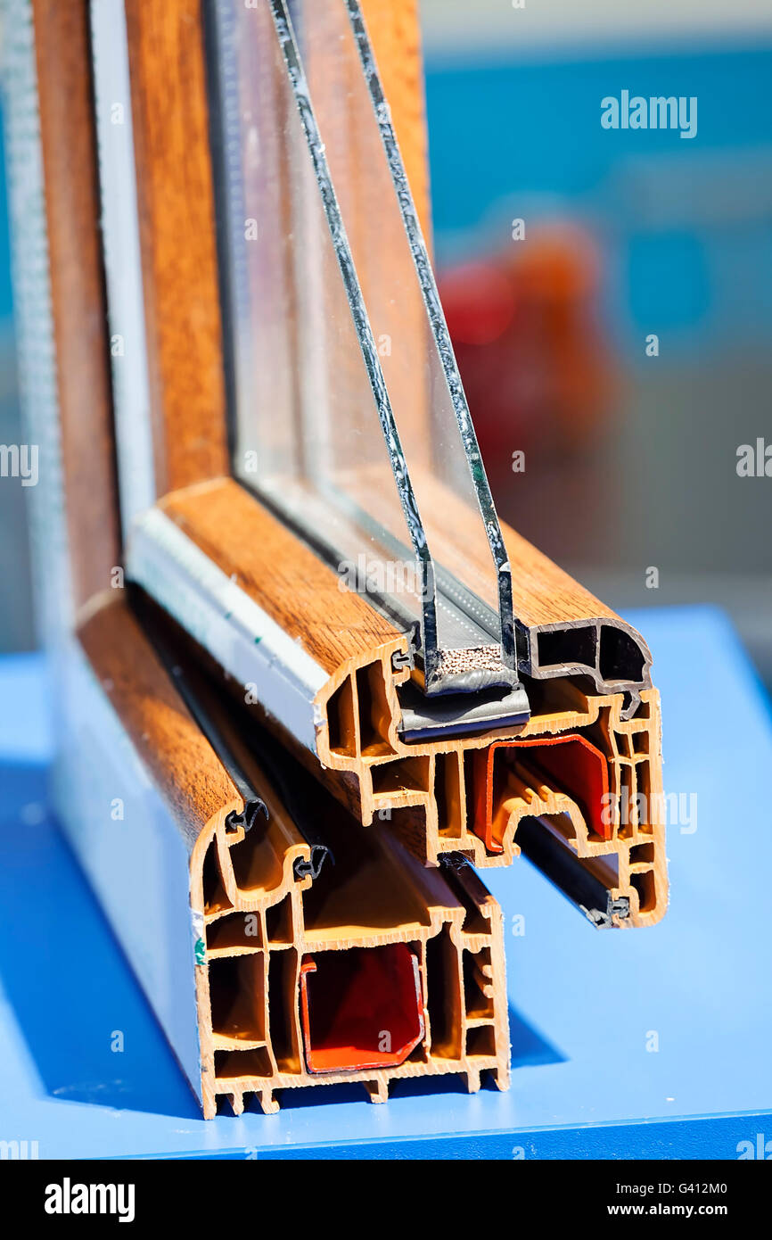Cross section of pvc profile for window, wood design; note shallow ...
