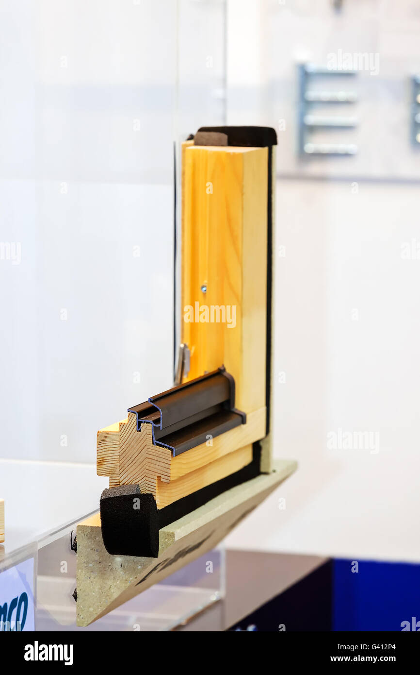 Window profile cut of with metal, glass and insulation Stock Photo - Alamy