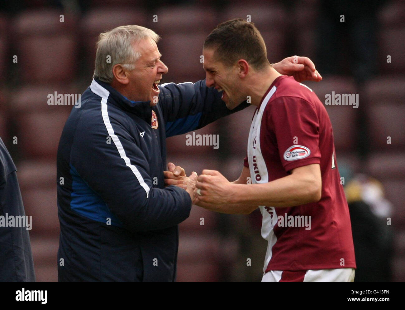 Hearts' manager Jim Jefferies with Ismael Bouzid after winning during ...