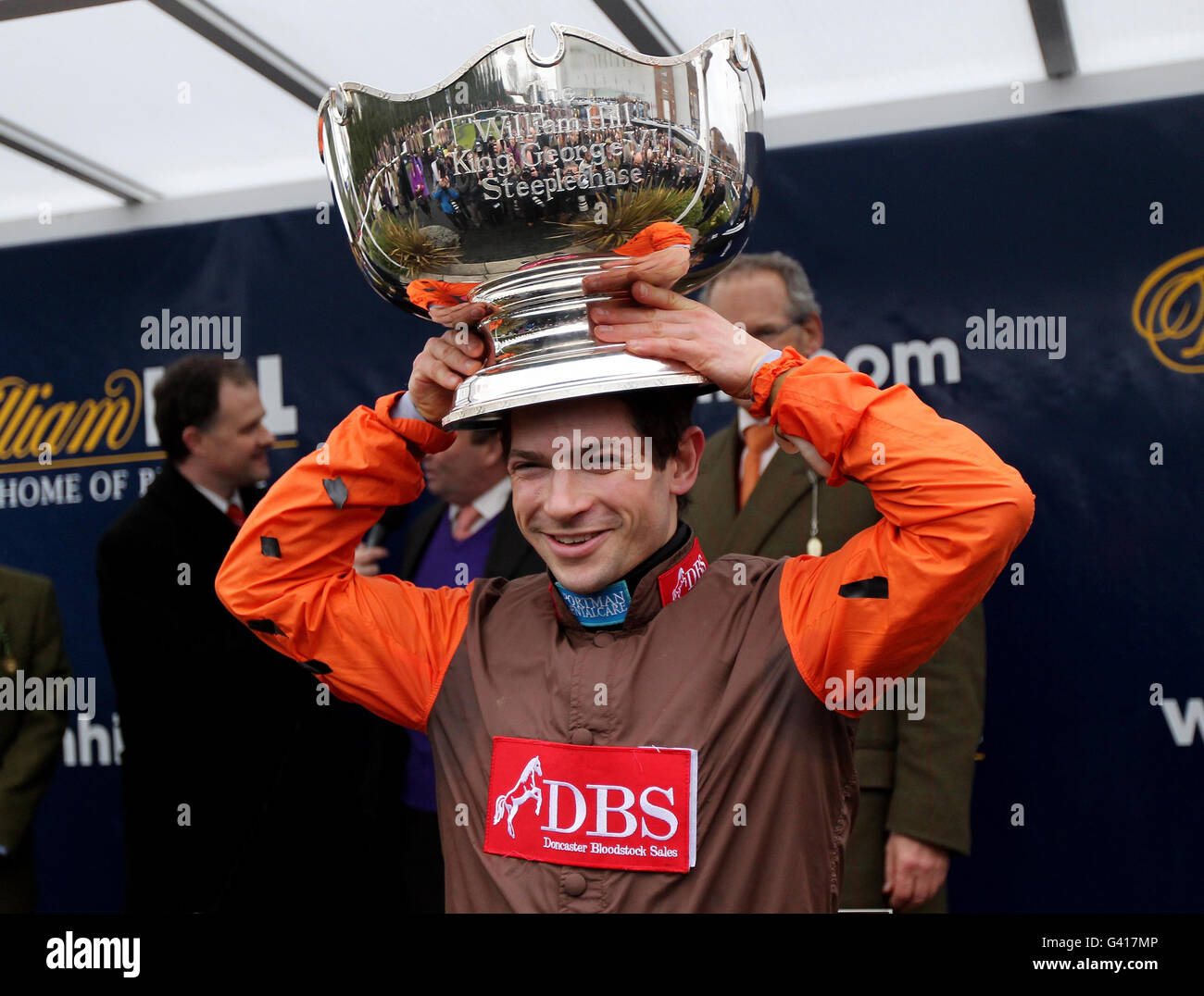 Sam Waley-Cohen celebrates his victory on Long Run in the William Hill ...