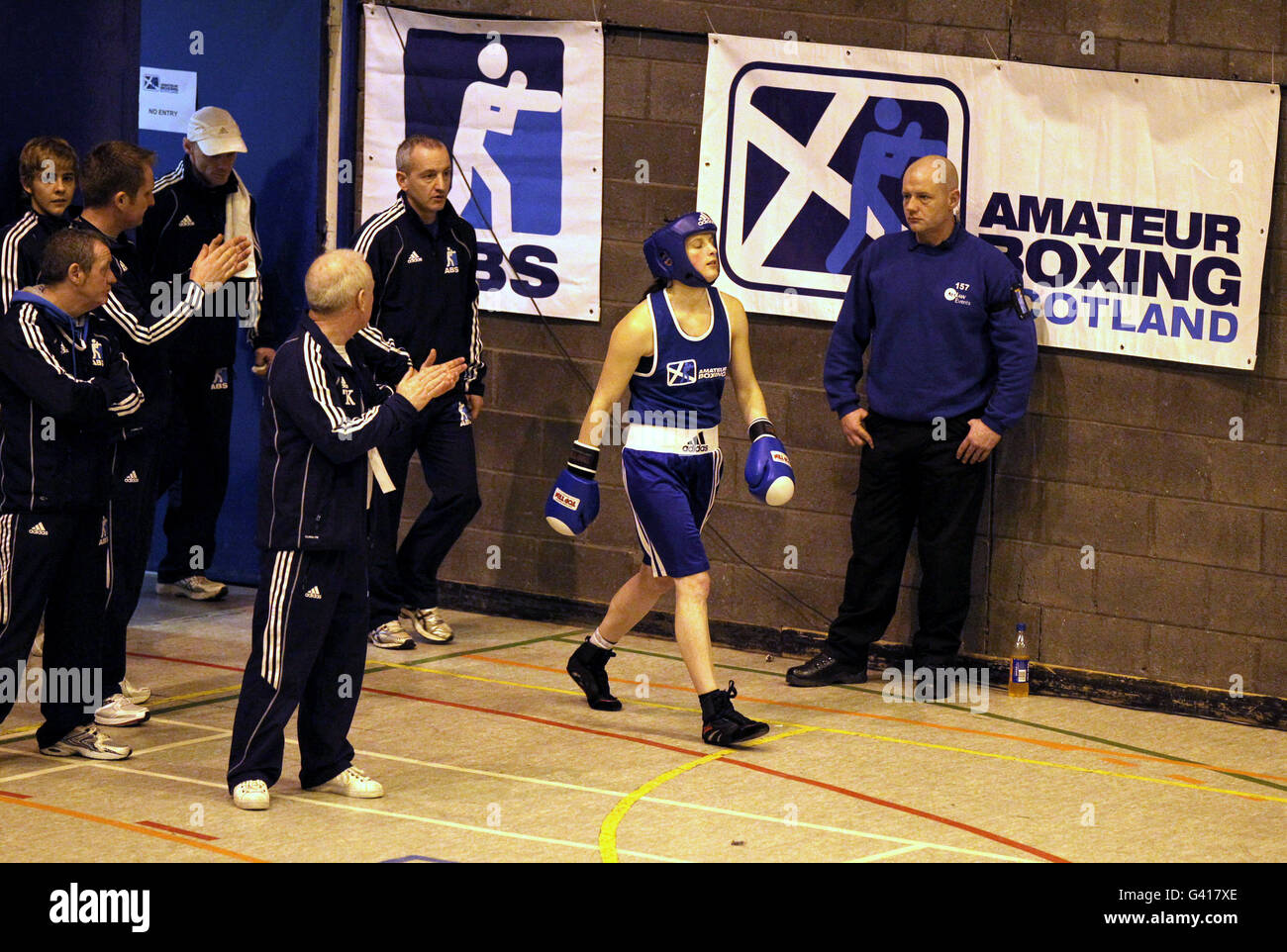 Louise Mitchell enters the arena to fight Welsh champion Charlene Jones ...