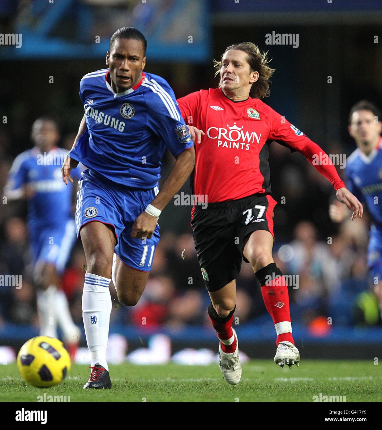 Blackburn Rovers' Michel Salgado (right) and Chelsea's Didier Drogba ...
