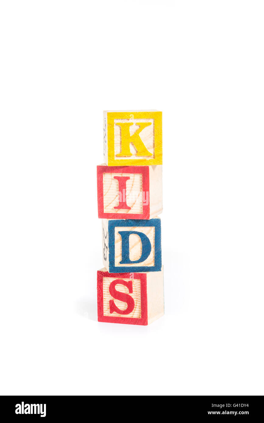 KIDS with colorful alphabet blocks on white background Stock Photo - Alamy