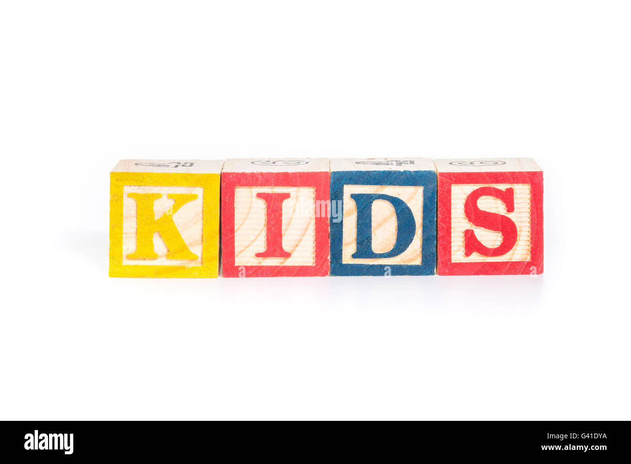 KIDS with colorful alphabet blocks on white background Stock Photo - Alamy