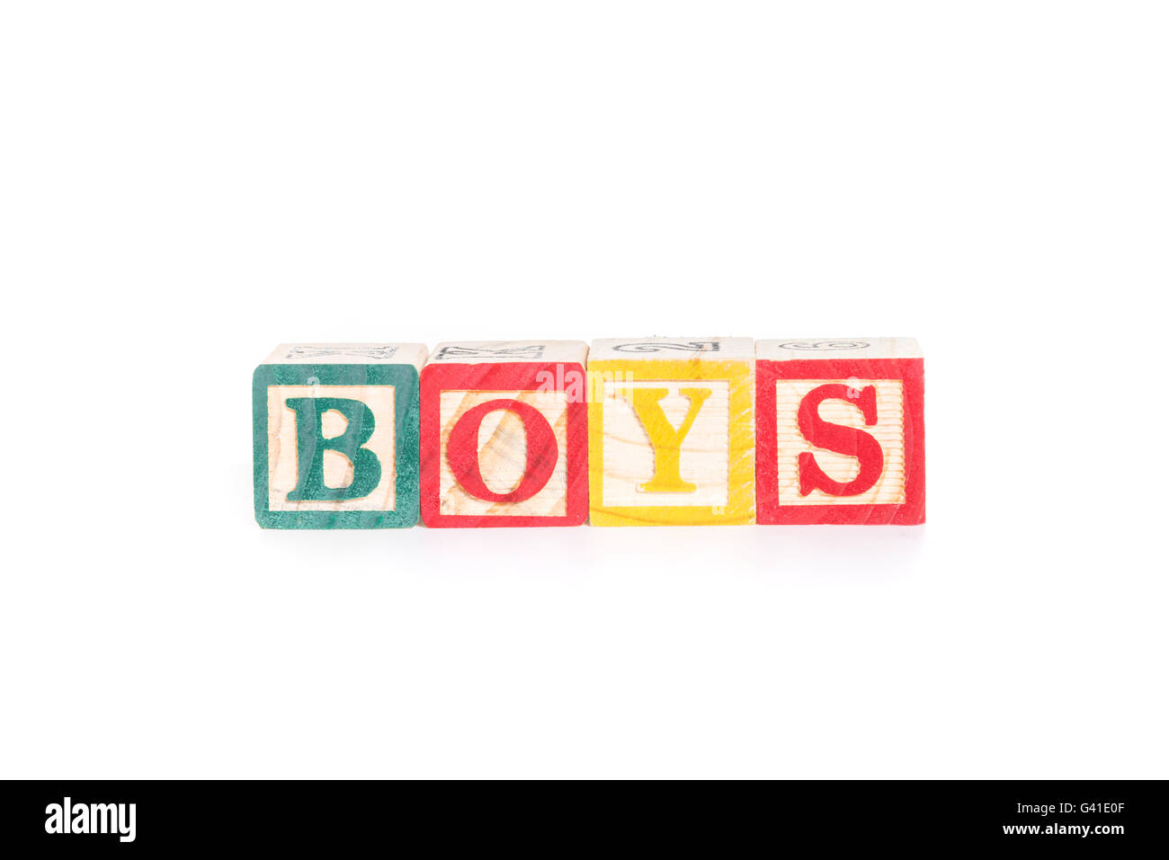 BOYS with colorful alphabet blocks on white background Stock Photo - Alamy
