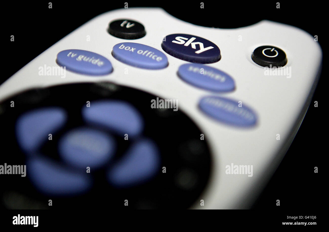 Close-up view of a household Sky television remote control as ...