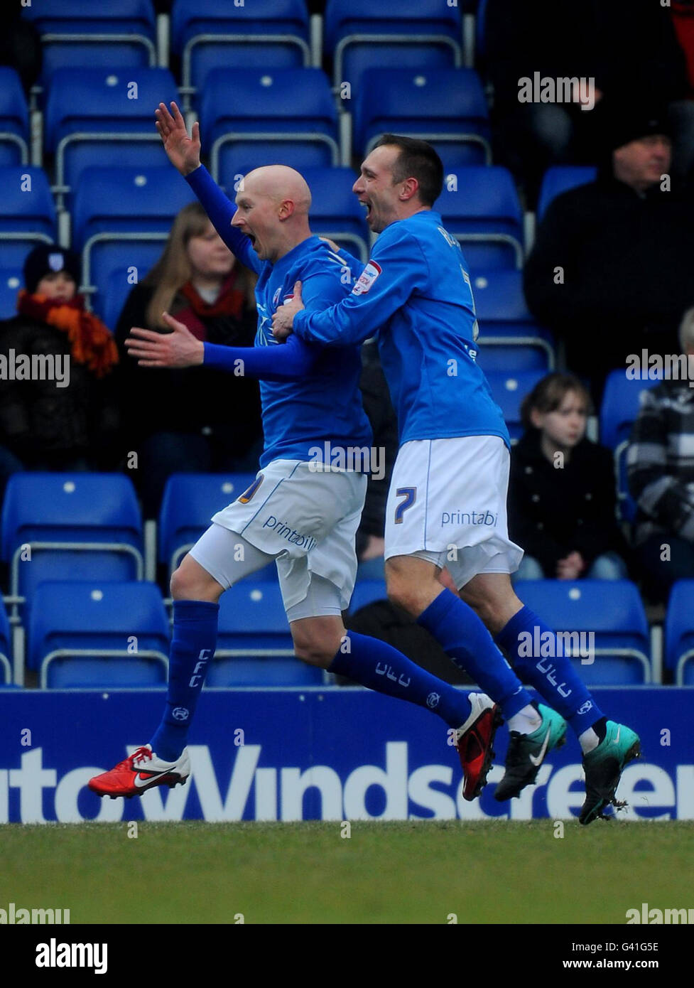 Chesterfield's Danny Whitaker (left) celebrates with team mate Mark ...