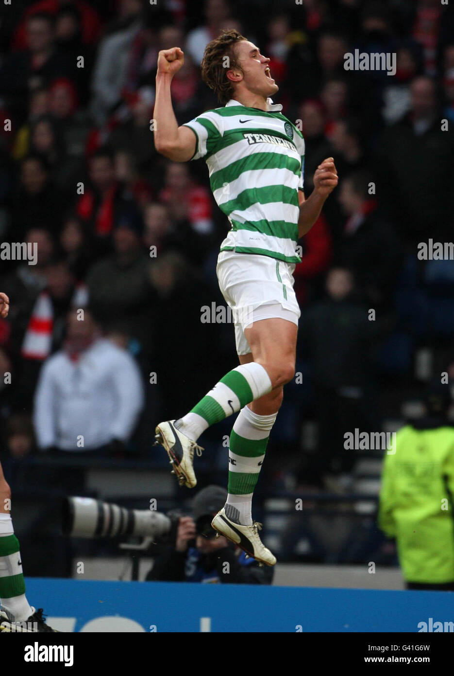 Celtic's Thomas Rogne celebrates the third goal during the Scottish ...