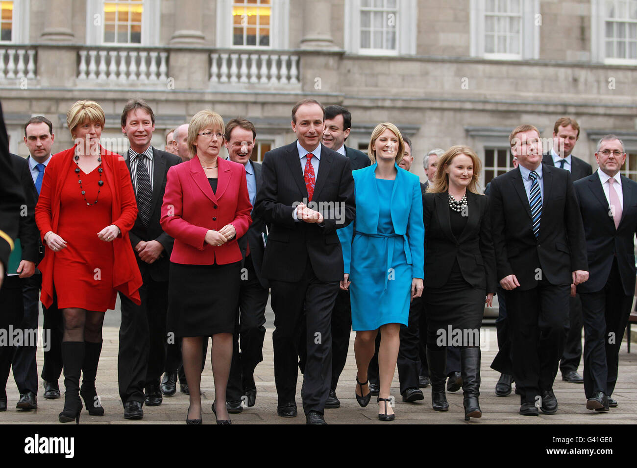 Fianna Fail leader Micheal Martin with his new front bench team at a ...