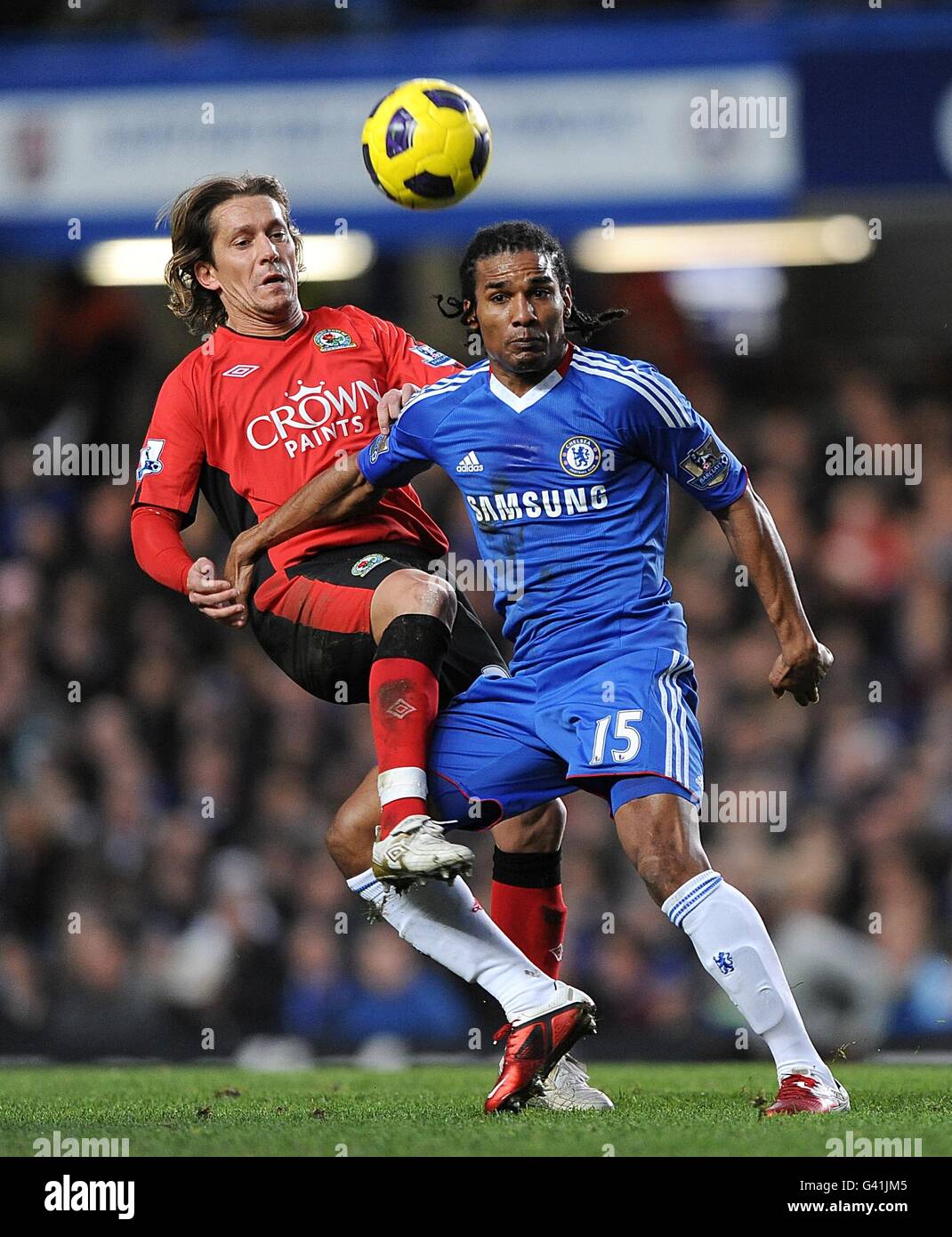 Chelsea's Florent Malouda (right) and Blackburn Rovers' Michel Salgado ...
