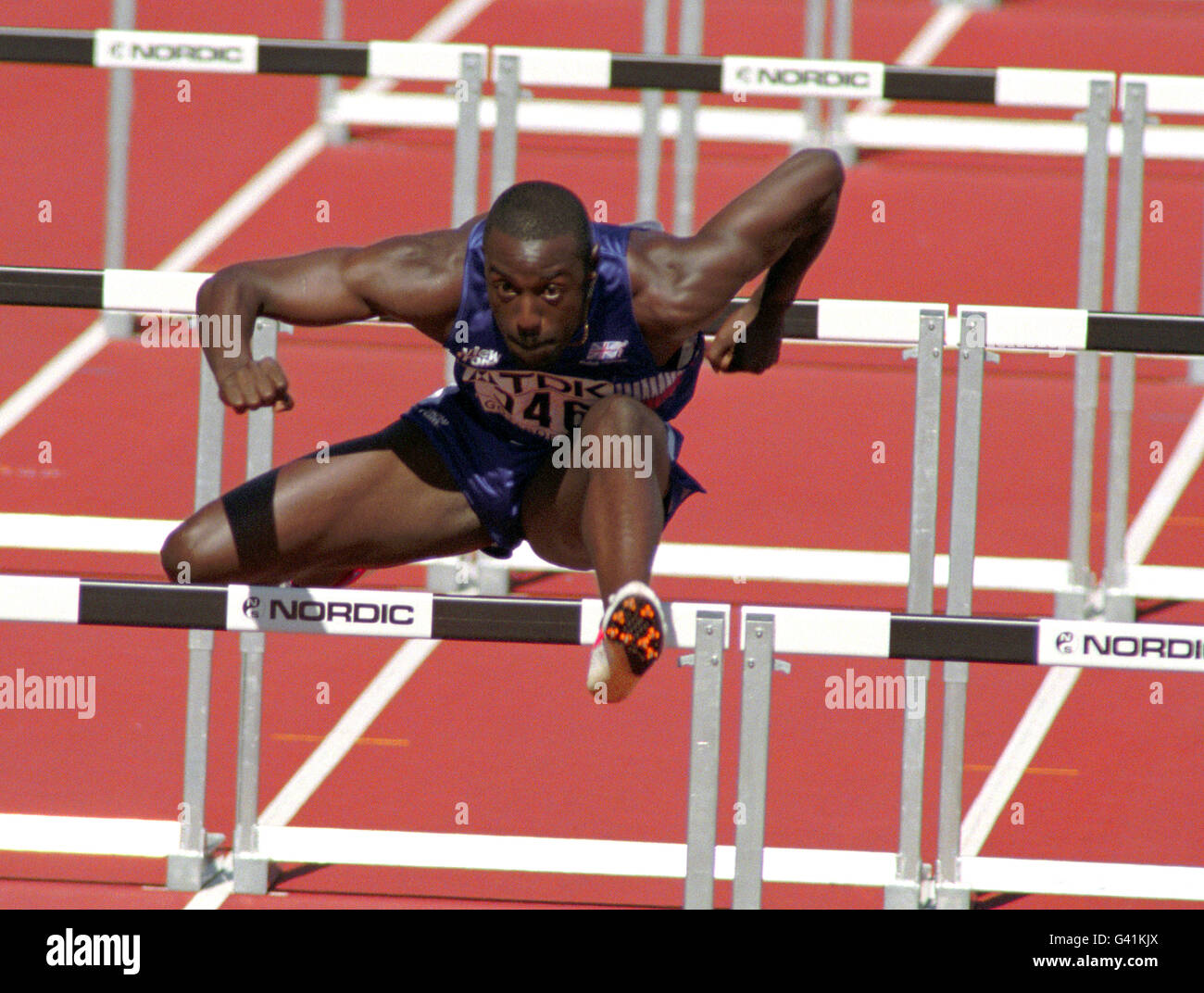 Tony Jarrett hurdles Stock Photo - Alamy