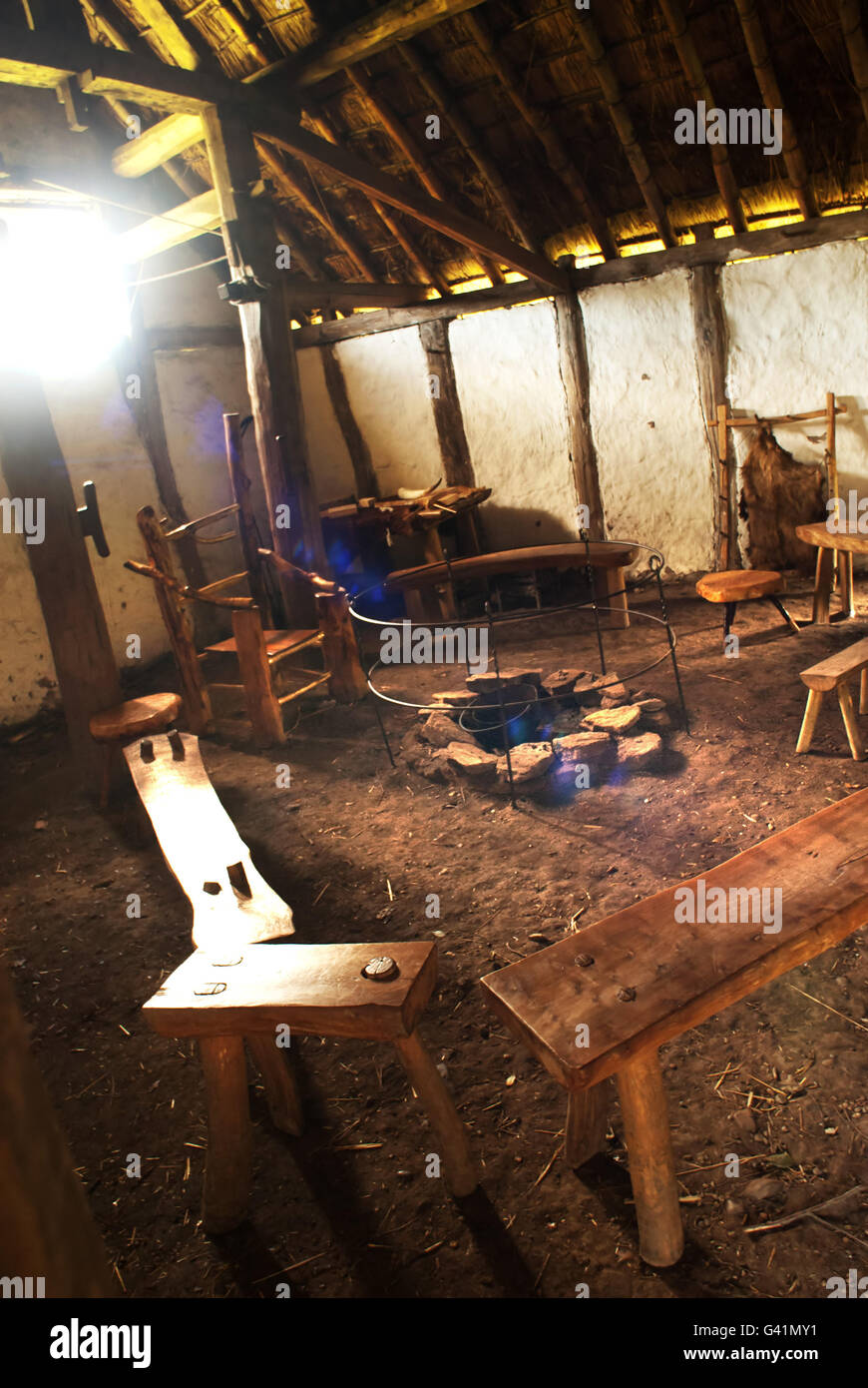 Interior of a replica building, Bede's World Stock Photo - Alamy