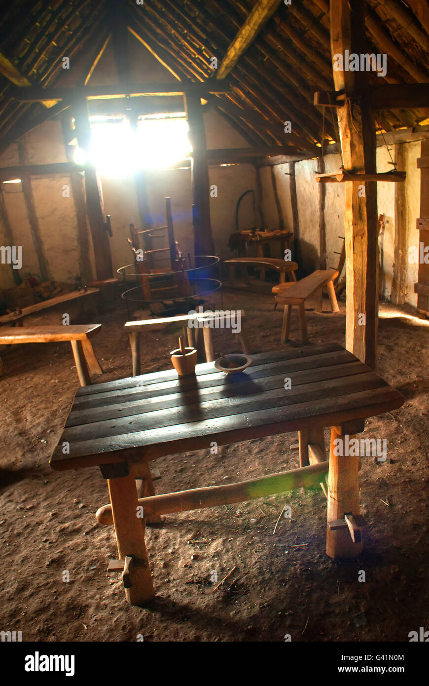 Interior of a replica building, Bede's World Stock Photo - Alamy