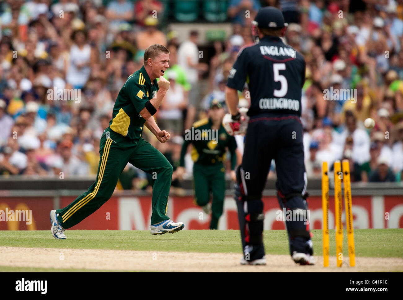 Australia's Xavier Doherty celebrates bowling England's Paul ...