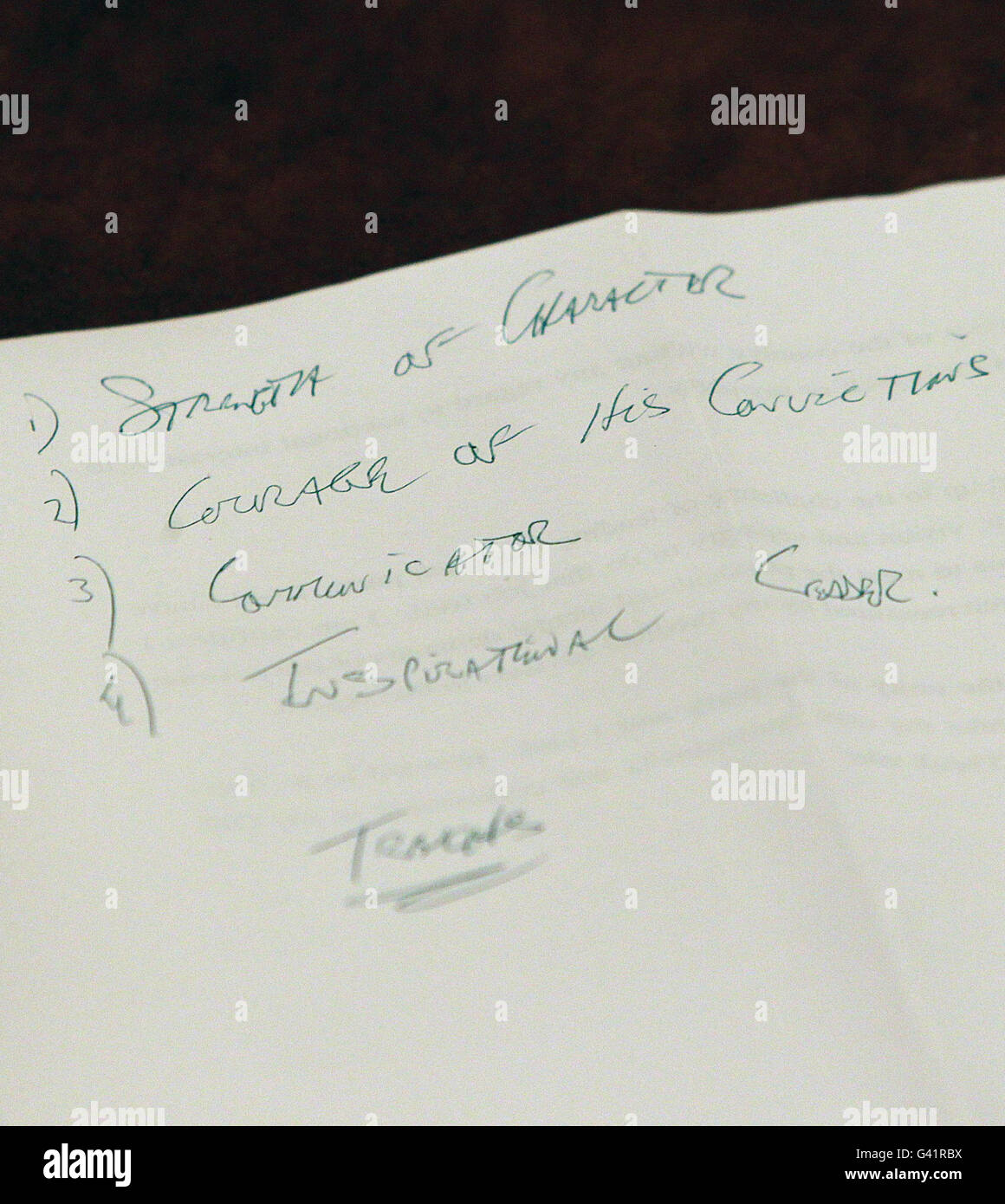 Scribbled notes on the desk of Minister for Finance Brian Lenihan at ...