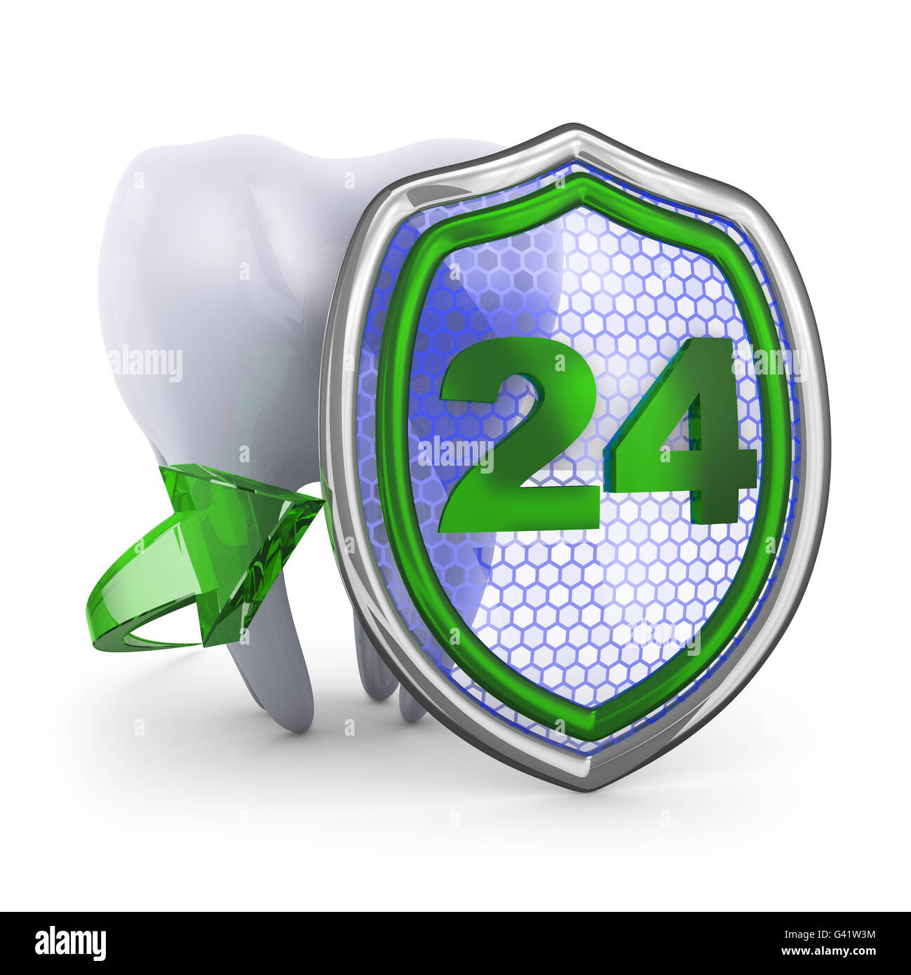 The tooth and shield on white background. 3D render Stock Photo - Alamy