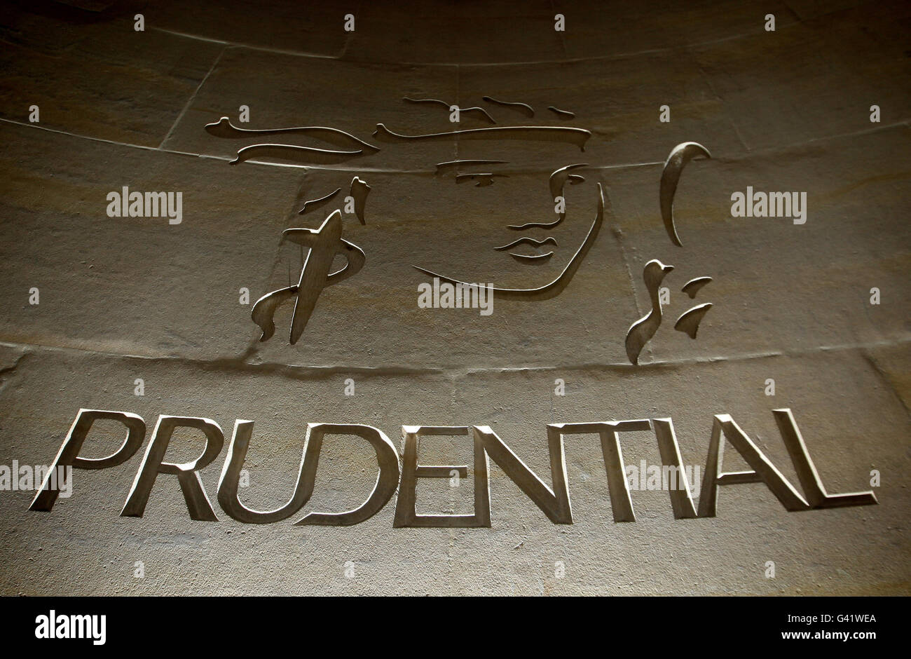 General view of the logo of financial services company Prudential, at ...