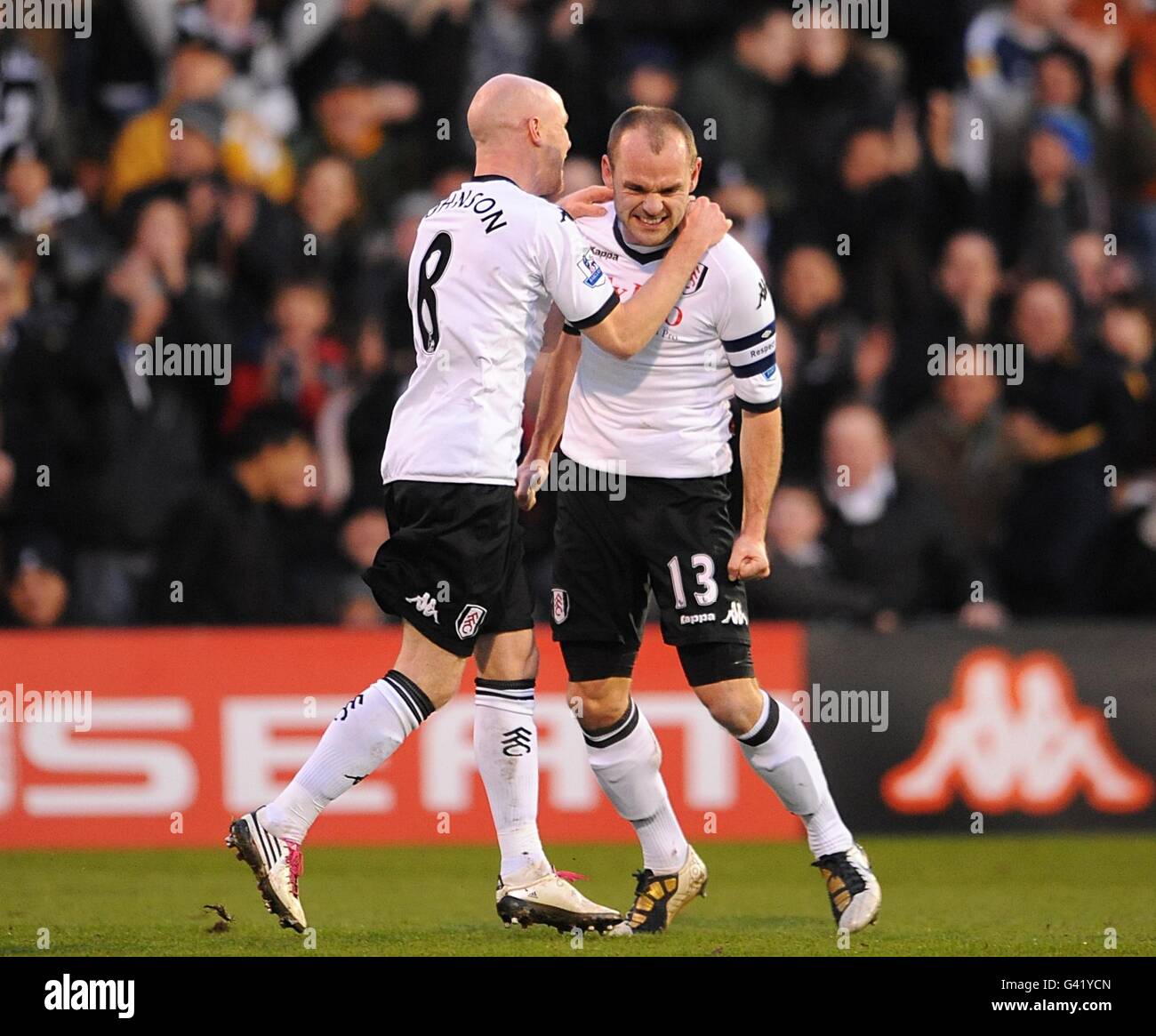 Fulham's Danny Murphy (right) celebrates scoring his side's second goal ...