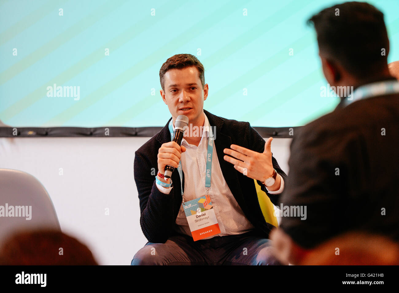 MUNICH/GERMANY - JUNE 16: Daniel Strohmayr (tacterion) gestures ...
