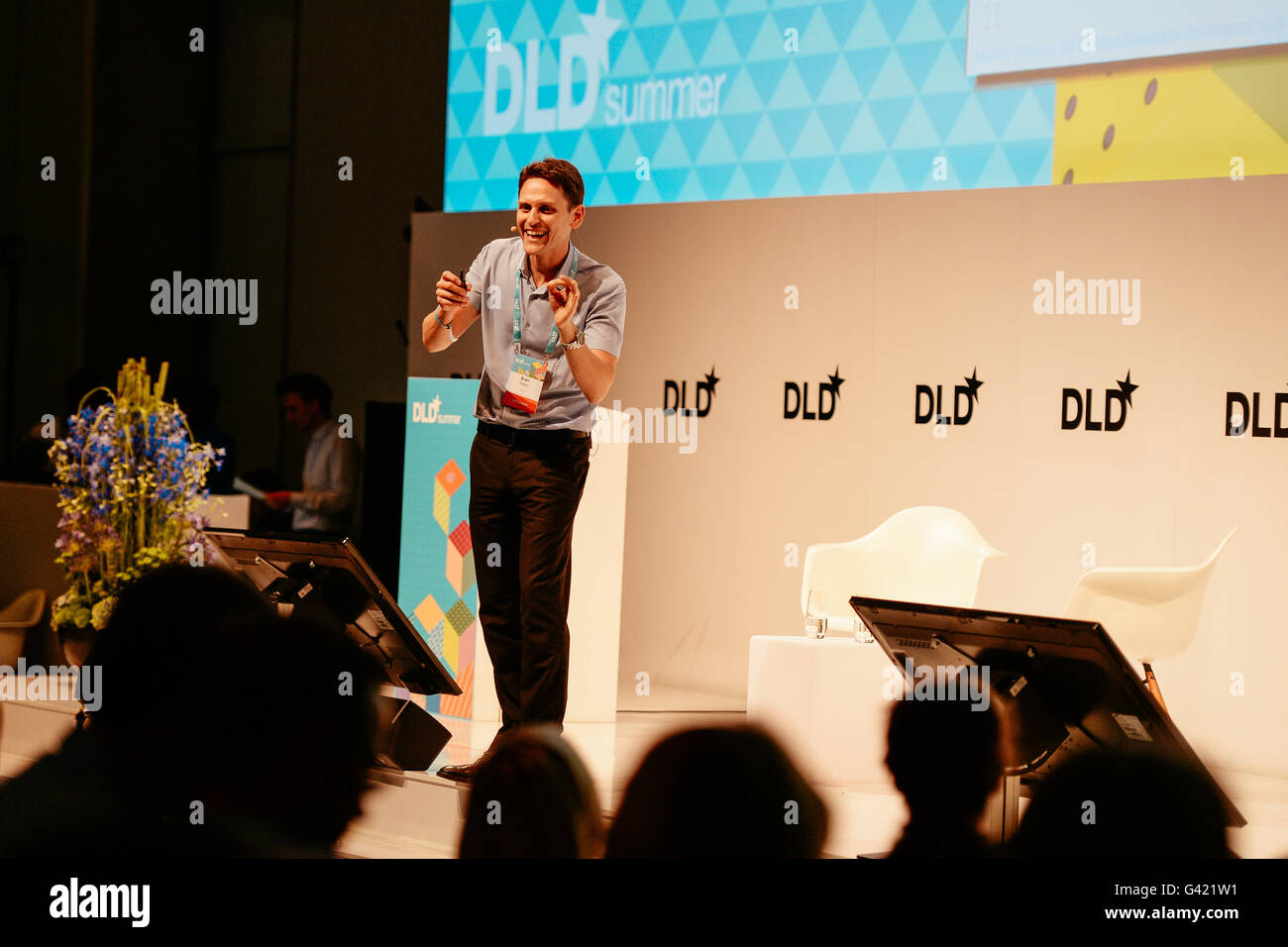 MUNICH/GERMANY - JUNE 16: Eran Eden (MeMed) gestures speaking onstage ...