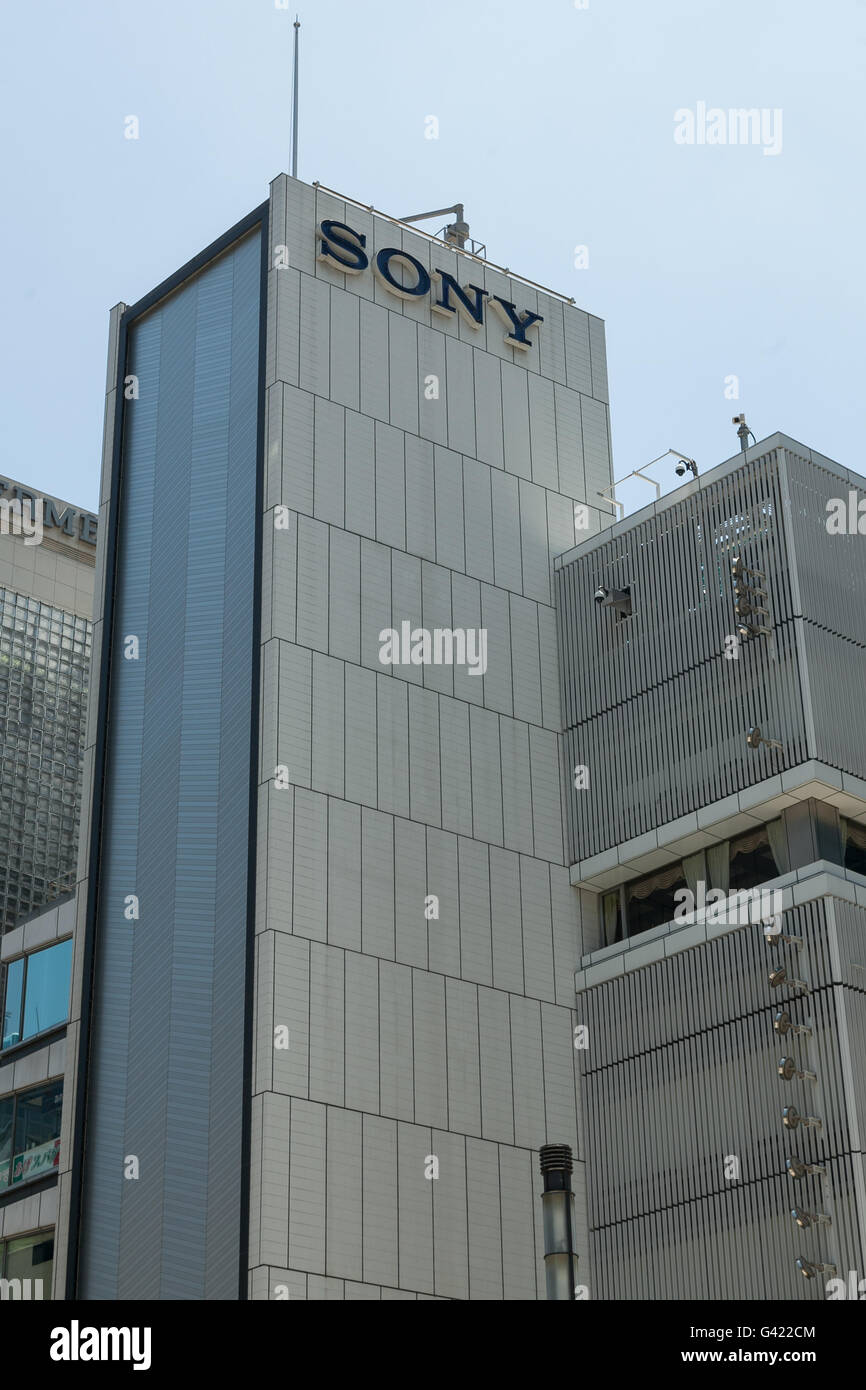 Sony signboard on display outside its building in Ginza on June 17 ...