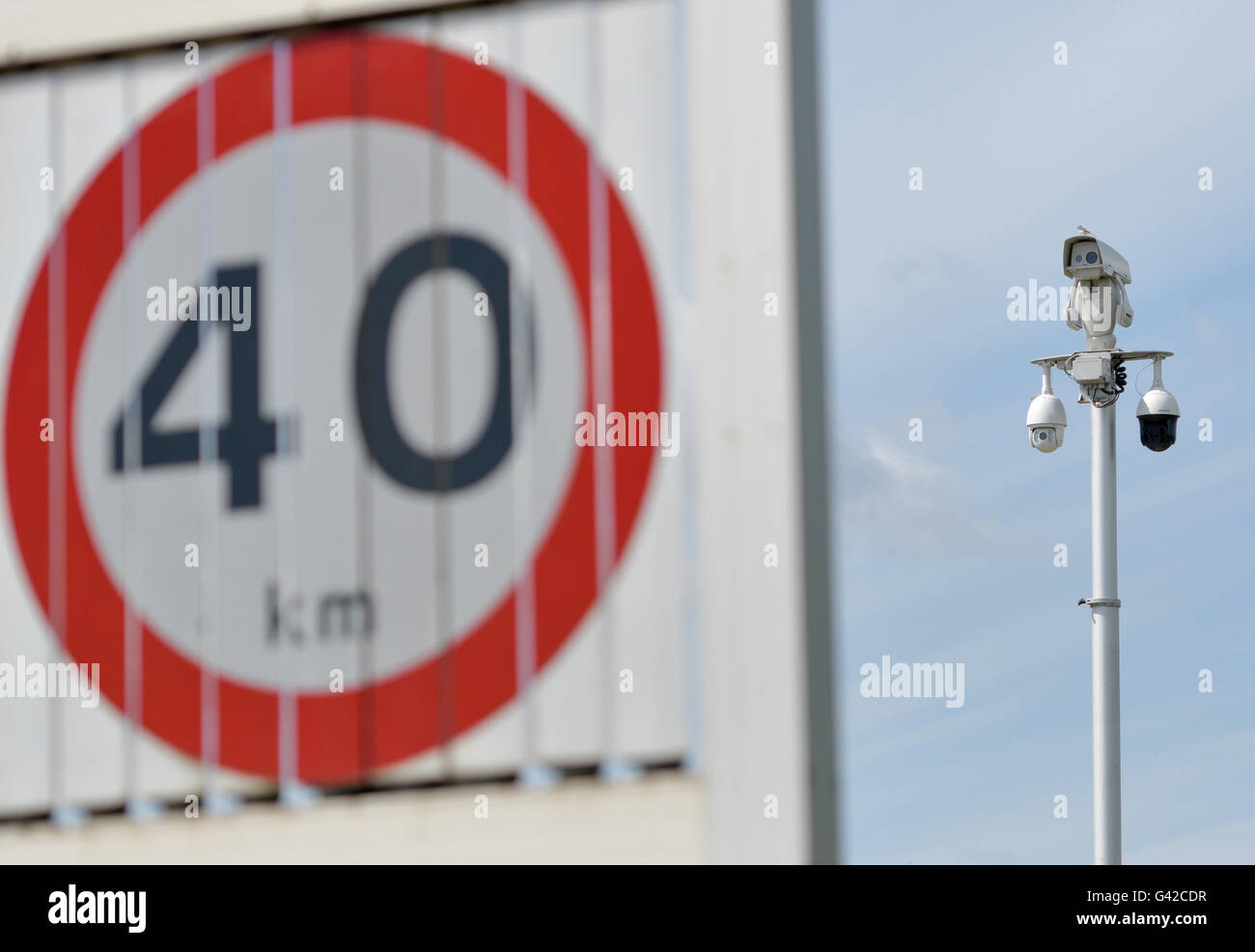 A license plate number scanner mounted onto a truck captures the ...