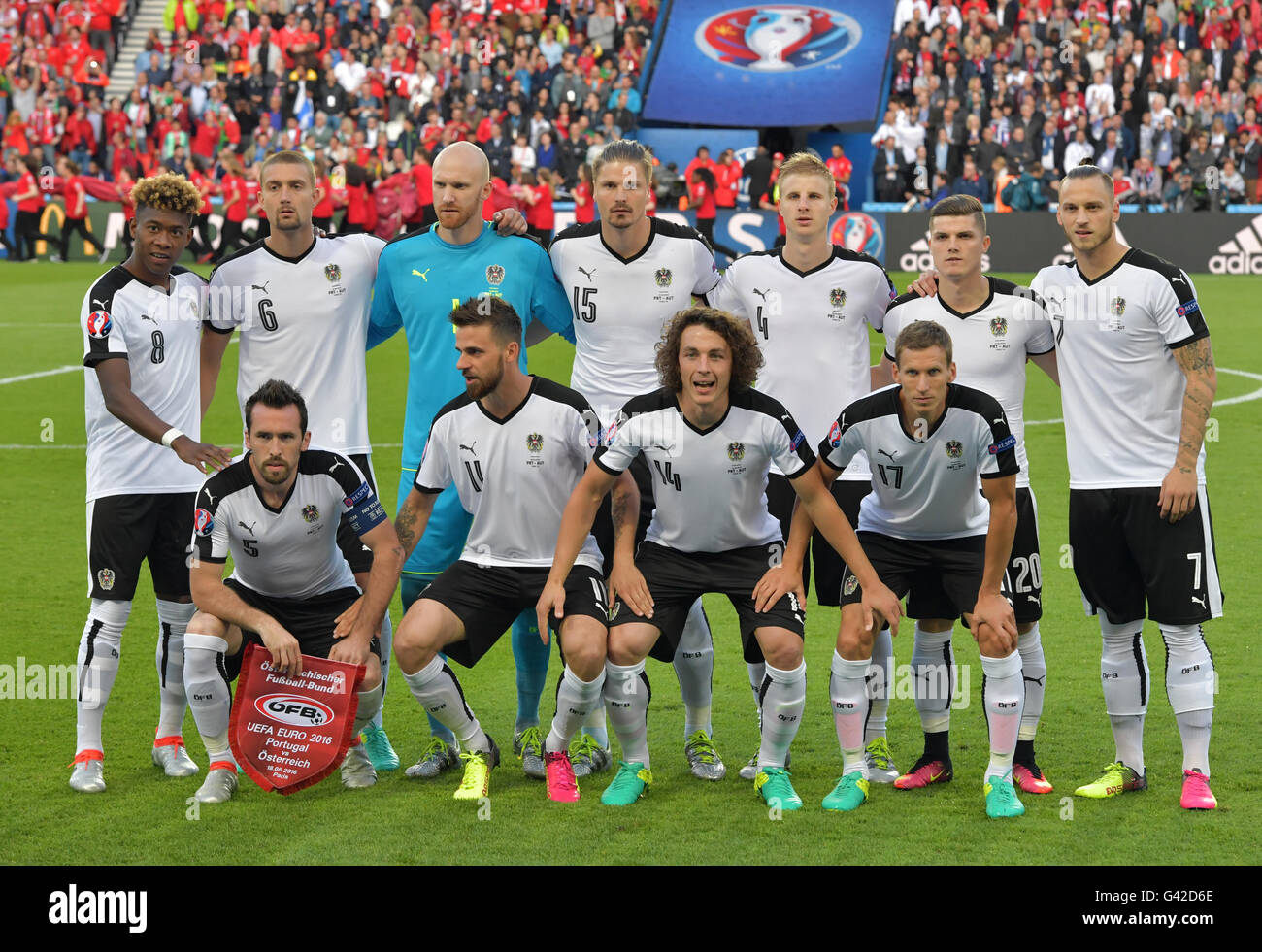 Paris, France. 18th June, 2016. Players of Austria pose for ...